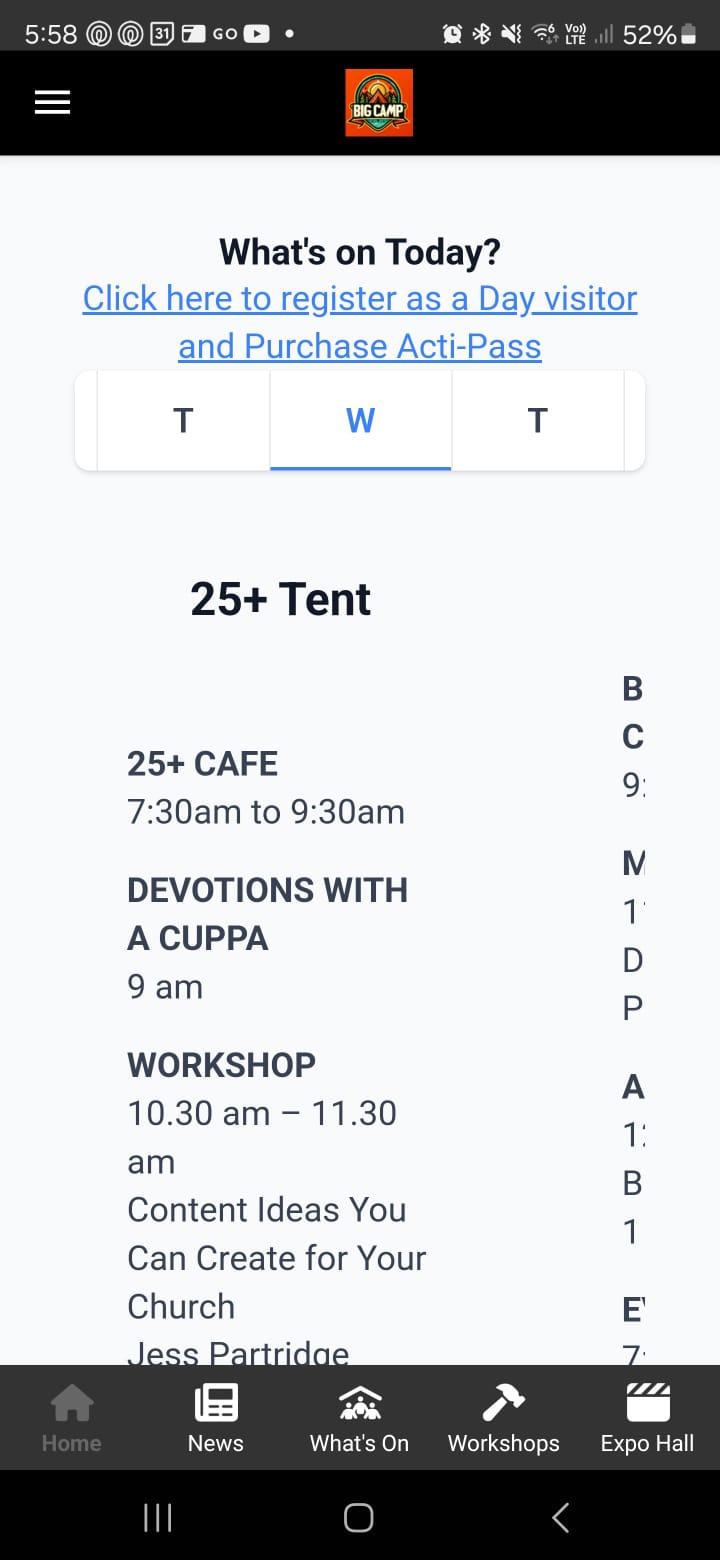 What’s on today is enhanced in the App – Big Camp 2024